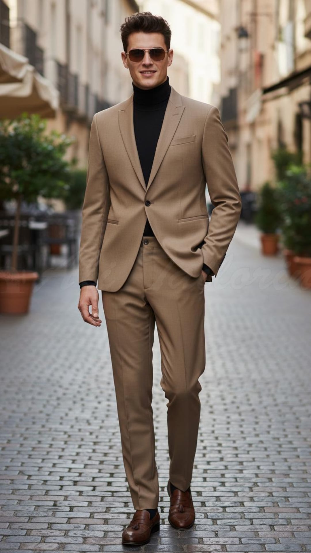 Tailored Men's Two Piece Suit: Beige Formal Wear (custom Fit Available ...