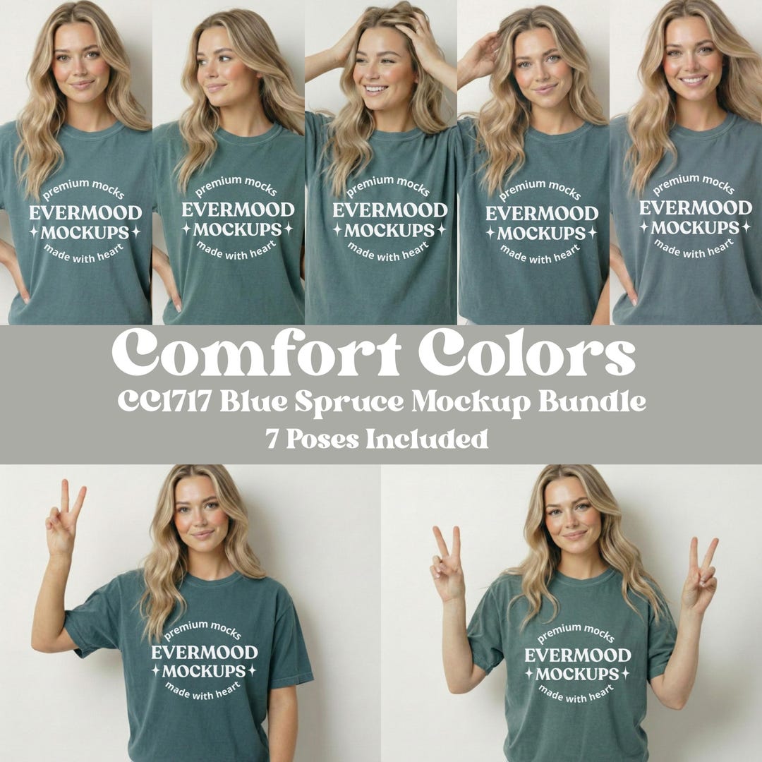 Comfort Colors 1717 Blue Spruce Mockup Bundle | Minimal Best Sellers ...