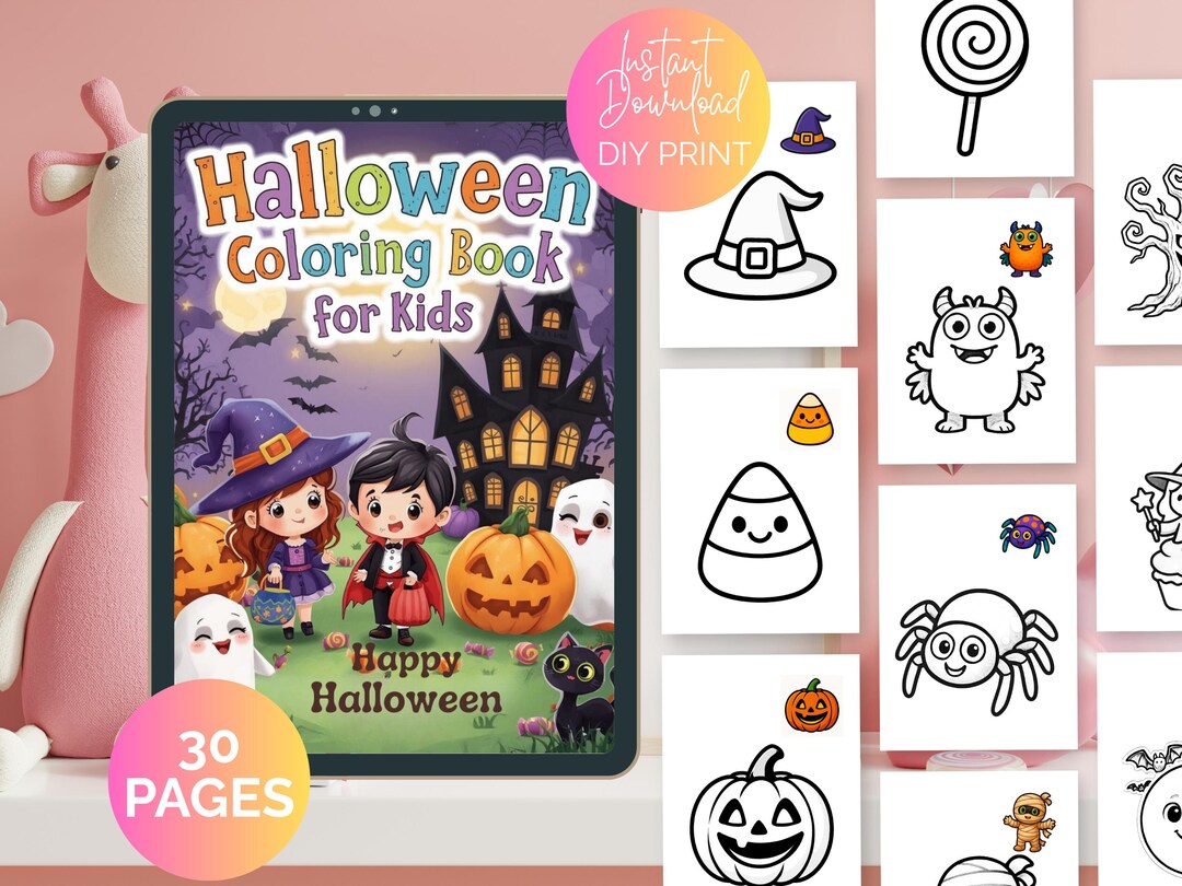 Cute Halloween Coloring Book for Kids, 30 Printable Pages, Spooky ...