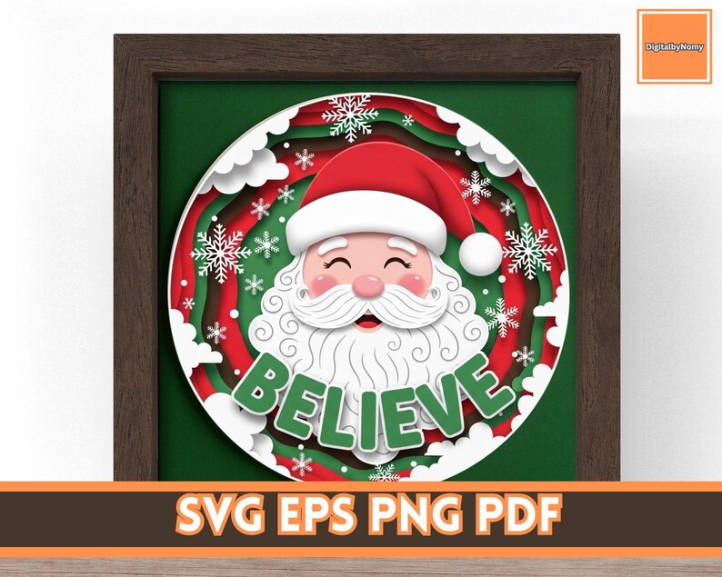 3D Santa Shadow Box SVG | Layered Christmas Papercut Template - Etsy