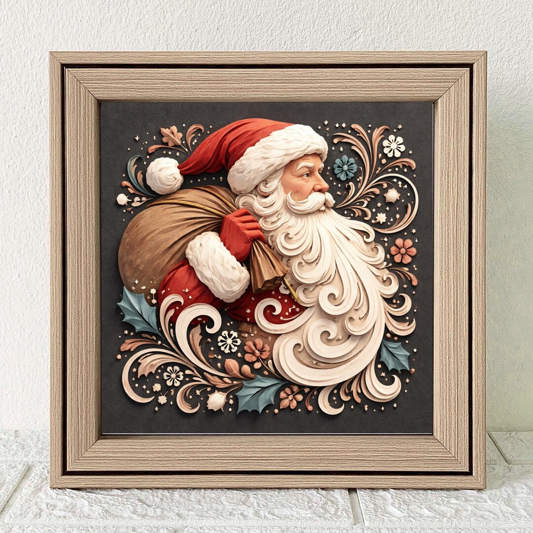 Santa Claus Shadow Box PNG | 3D Layered Christmas Papercut | Digital ...