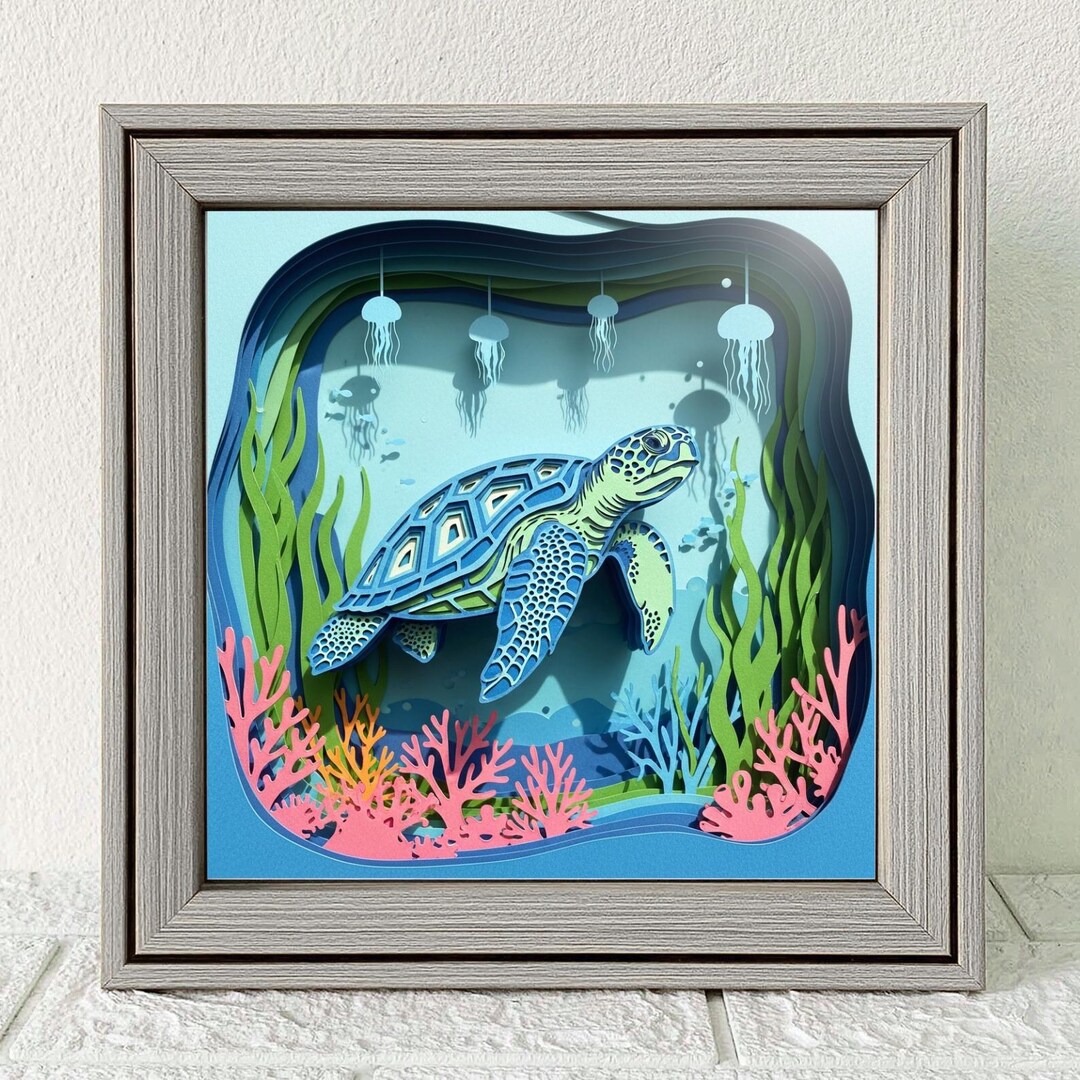 Sea Turtle 3D Light Box SVG | Layered Ocean Scene | Cricut Laser Cut ...
