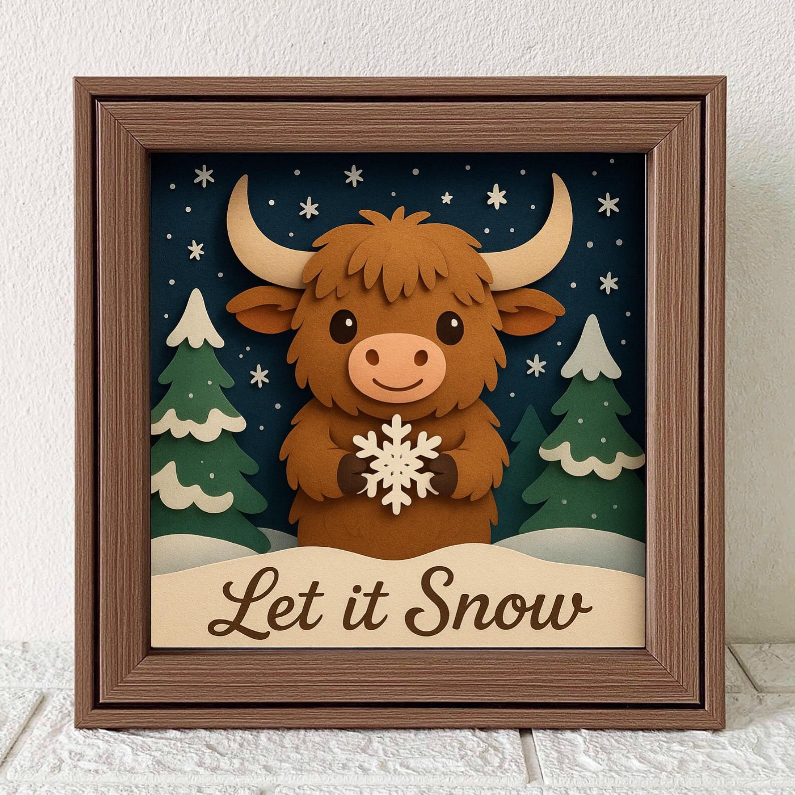 Highland Cow Christmas Shadow Box SVG, 3D Layered Papercut, Farmhouse ...