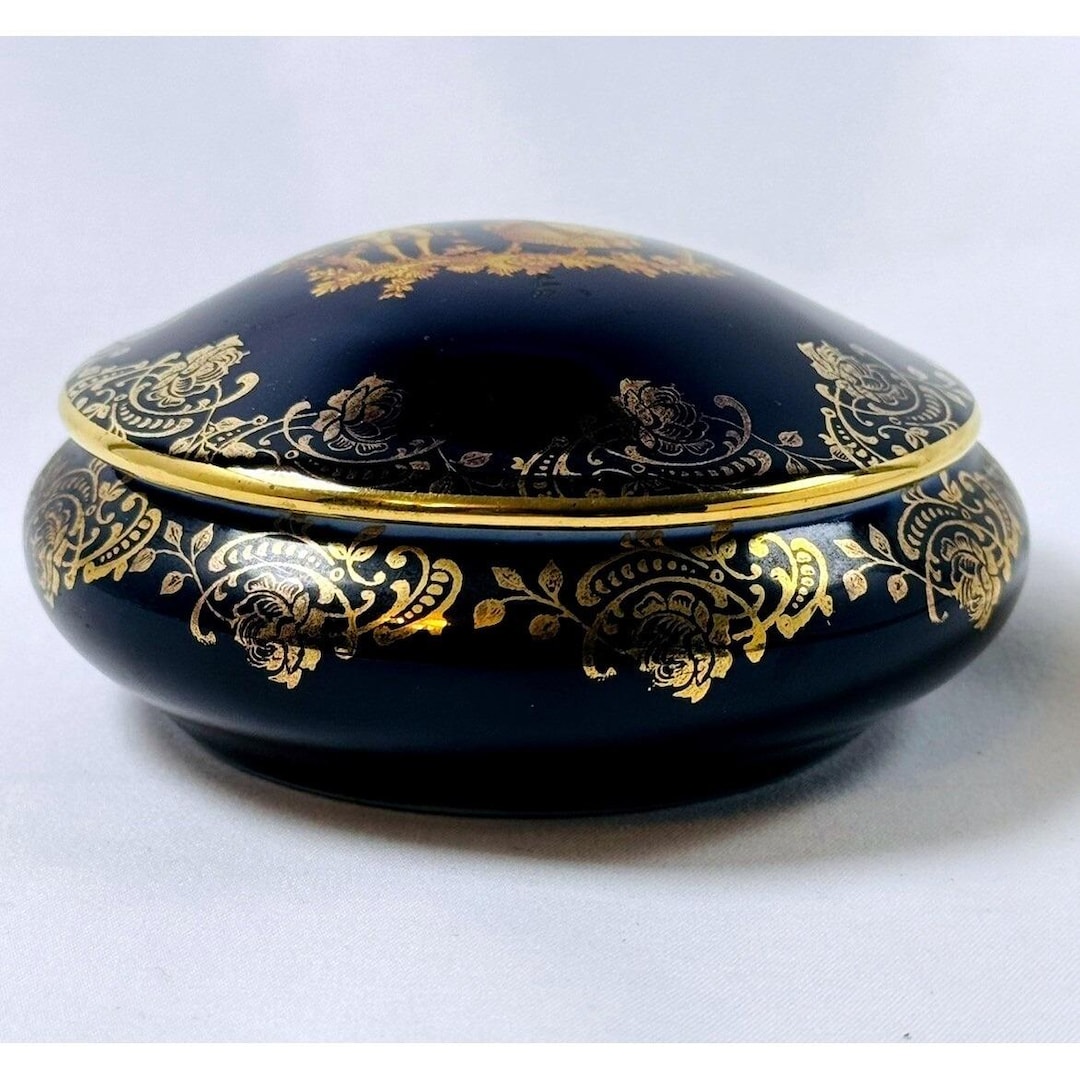 Vintage Limoges Trinket Box Cobalt Blue Gold Rococo Couple - Etsy