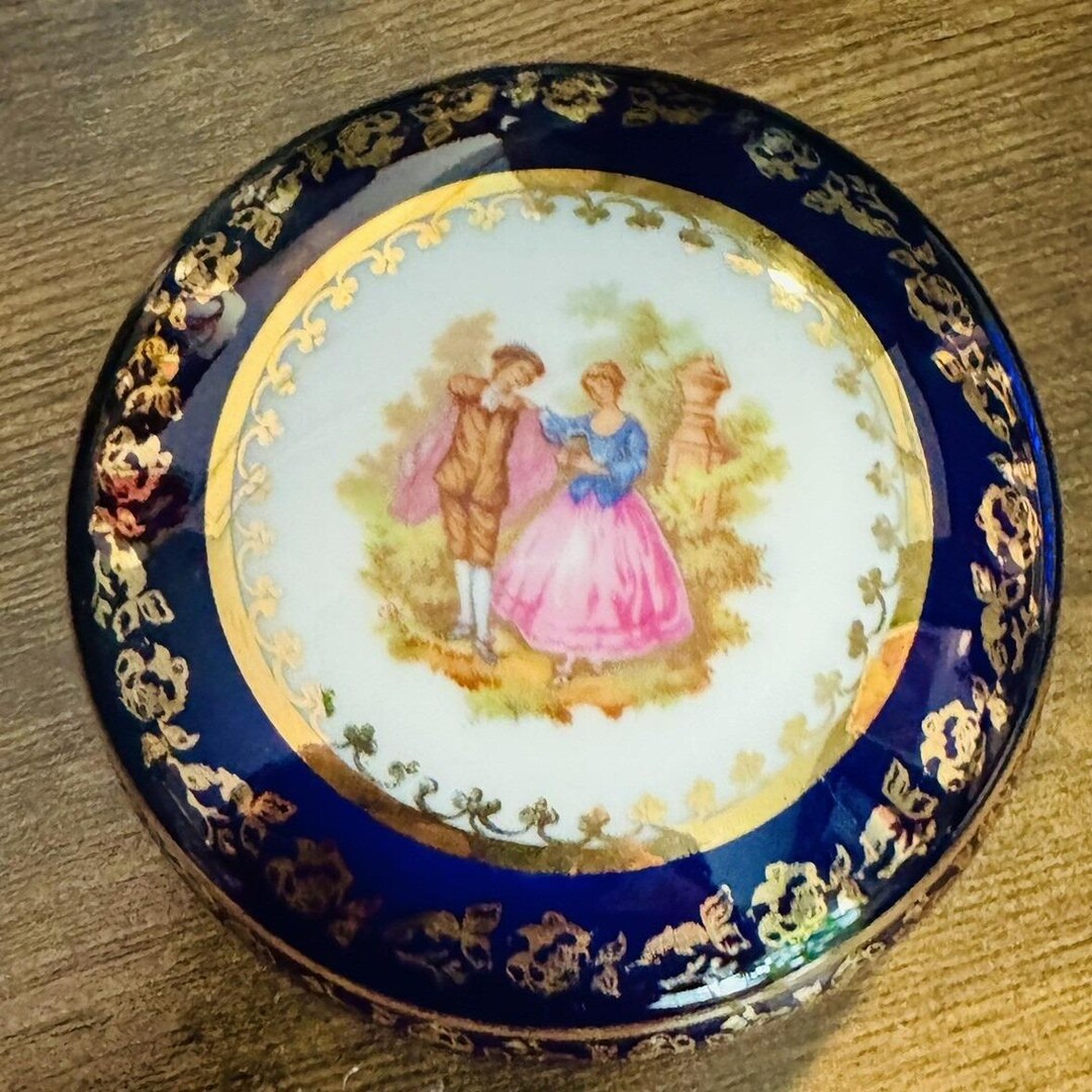 Meissner Limoges France Porcelain Trinket Box Cobalt Blue Gold Rococo ...