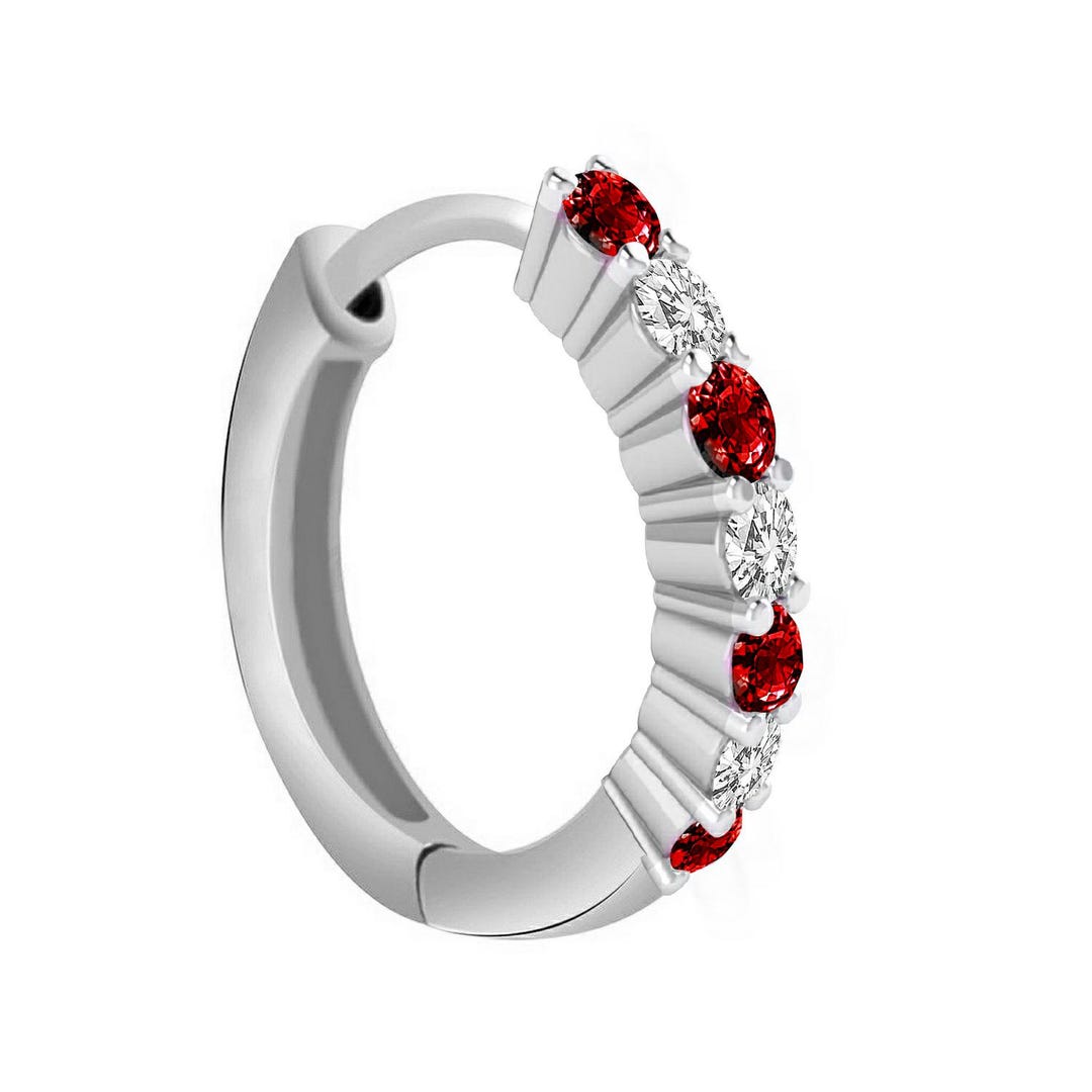 Sterling Silver Round Nose Ring With Red Cubic Zirconia - Etsy