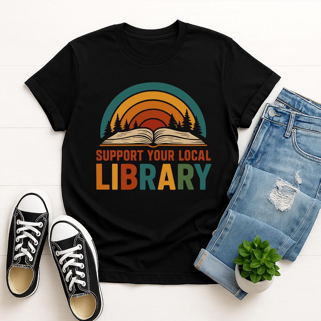 Retro Rainbow Library T-shirt: Support Local Libraries, Book Lover Gift ...