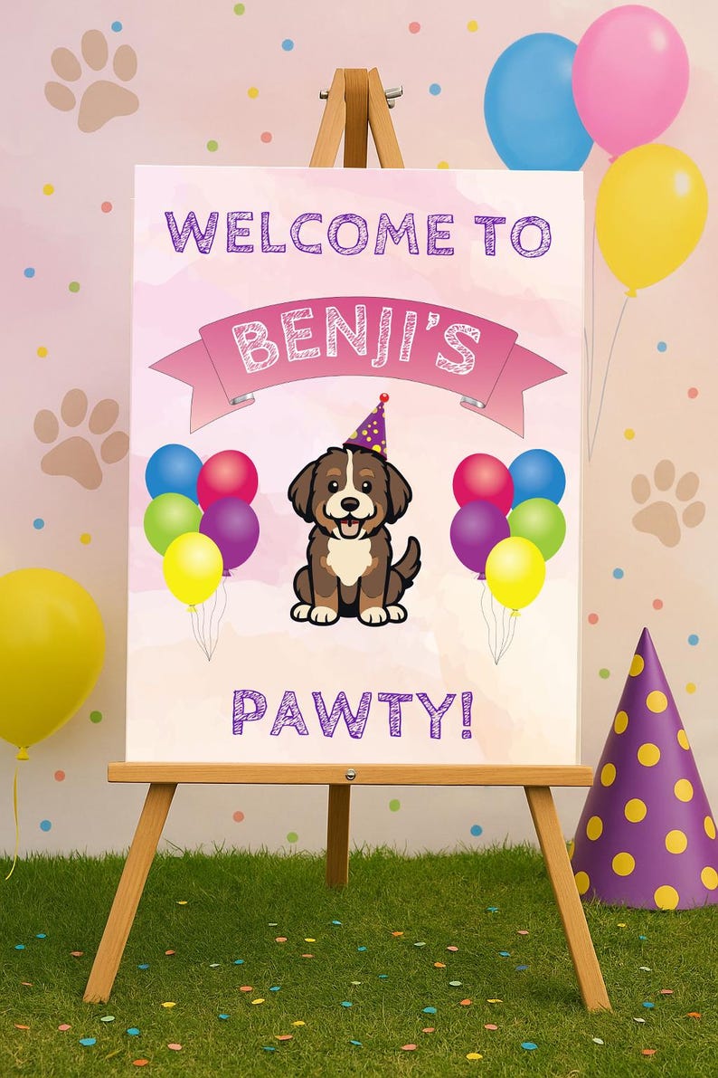 Dog Birthday Party Set | Bernedoodle Pawty Decor (editable) - Etsy