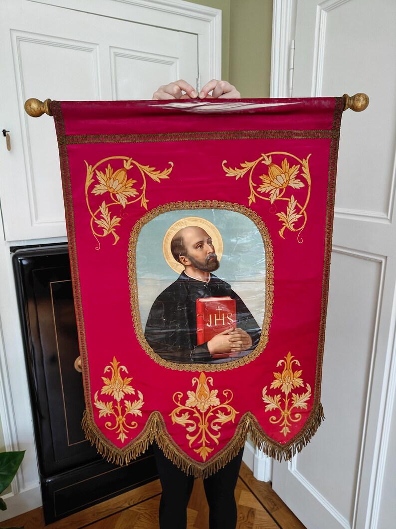 Antique Saint Joseph & Ignatius Banners: Embroidered Catholic Textile ...