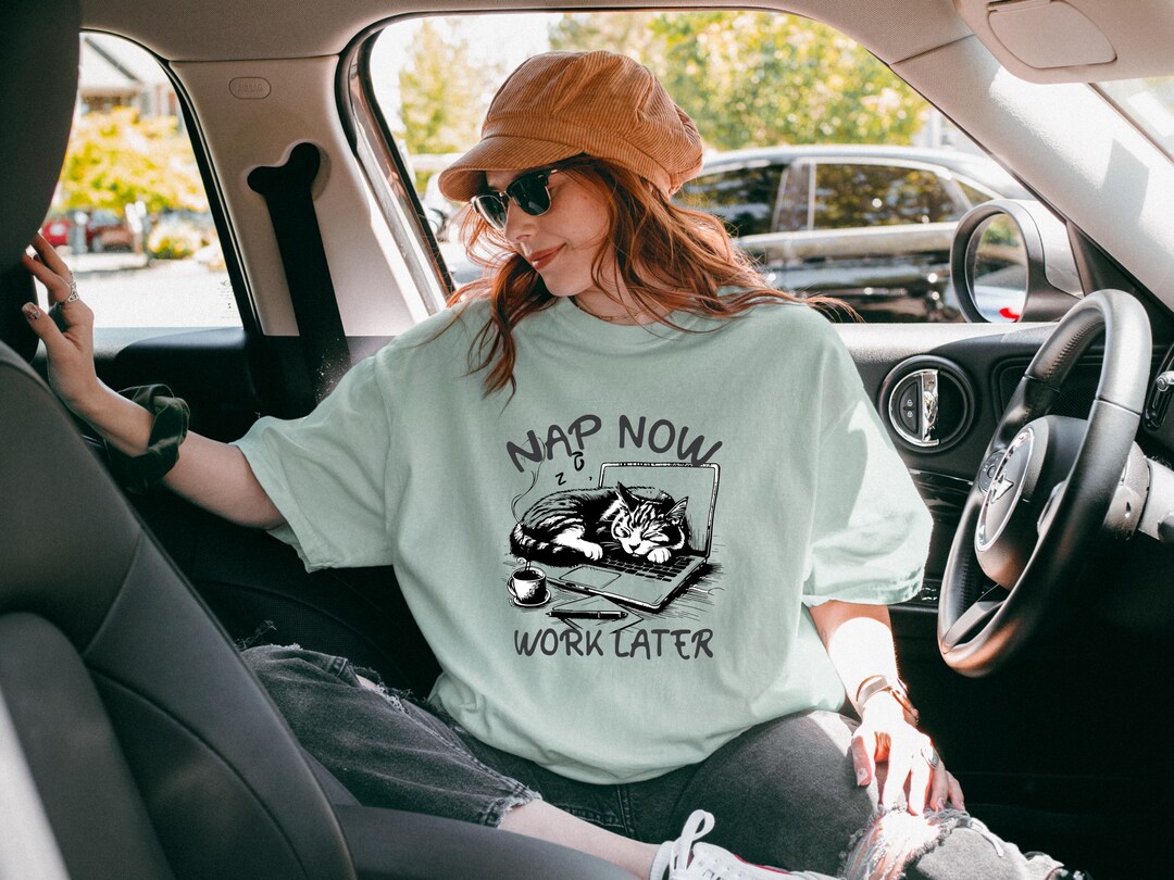 Comfort Colors Nap Now Work Later Tee - Funny Cat & Laptop Graphic - Etsy