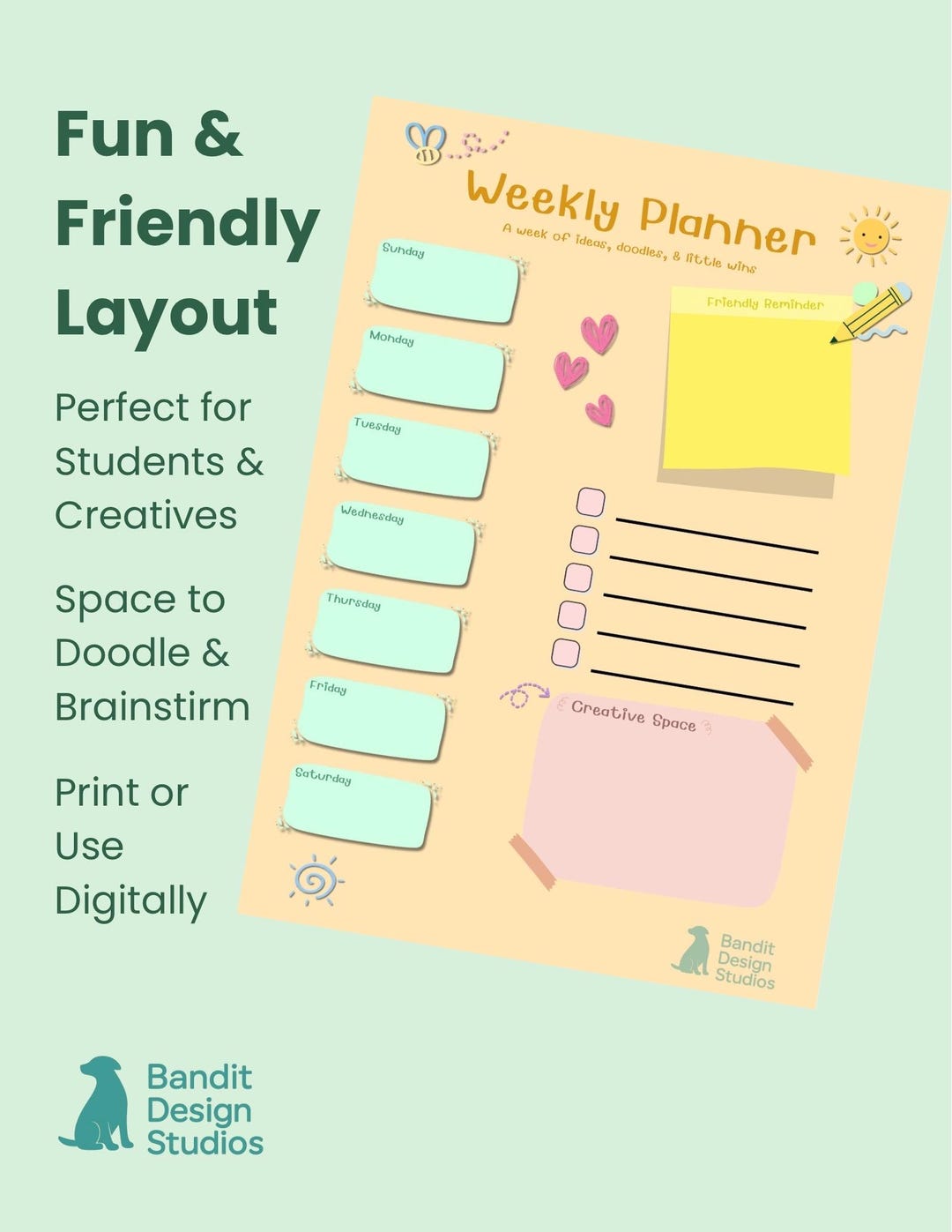 Whimsical Weekly Planner: Printable Undated PDF With Doodle Space (US ...