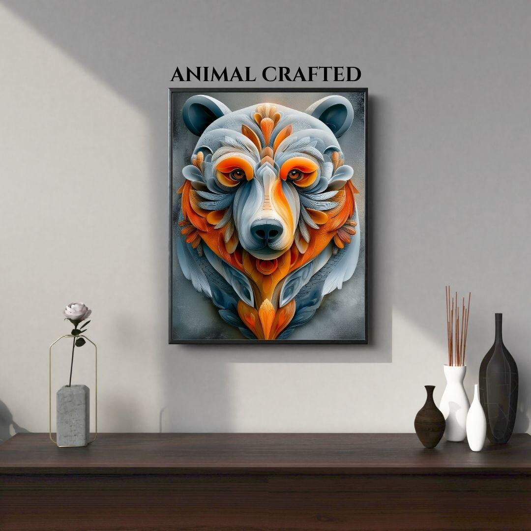 Bear Printable – Stone-texture Botanical Bear Wall Art – Bold Nature ...