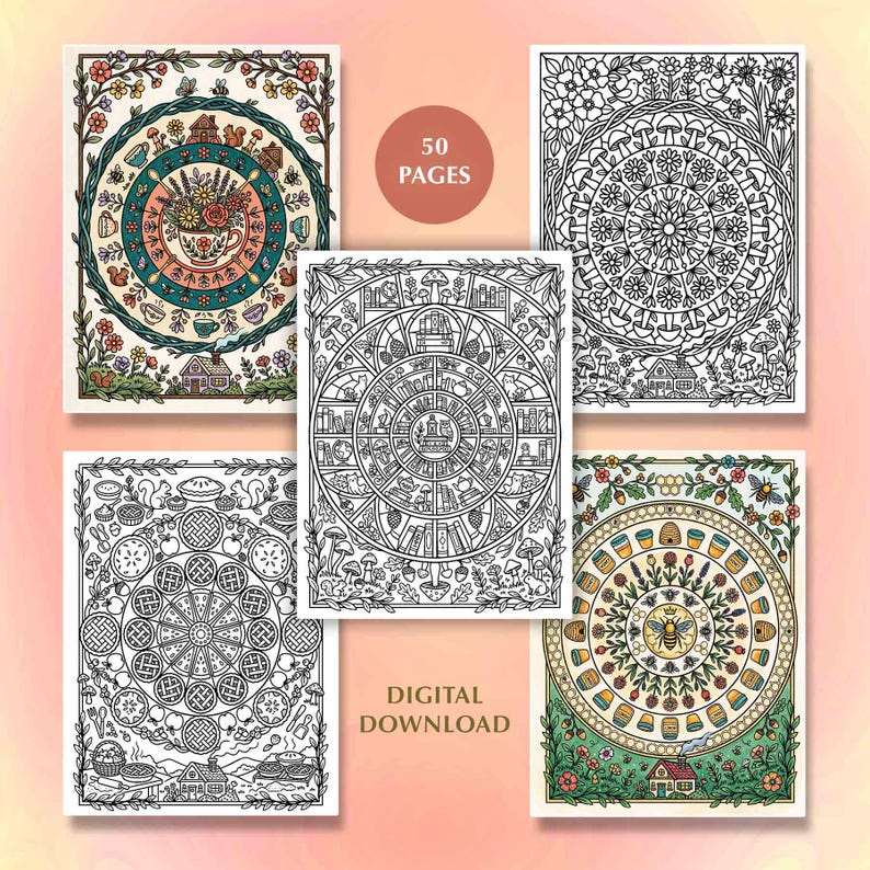 50 Cottagecore Mandala Coloring Pages, Cozy Mushroom Fairy Designs ...