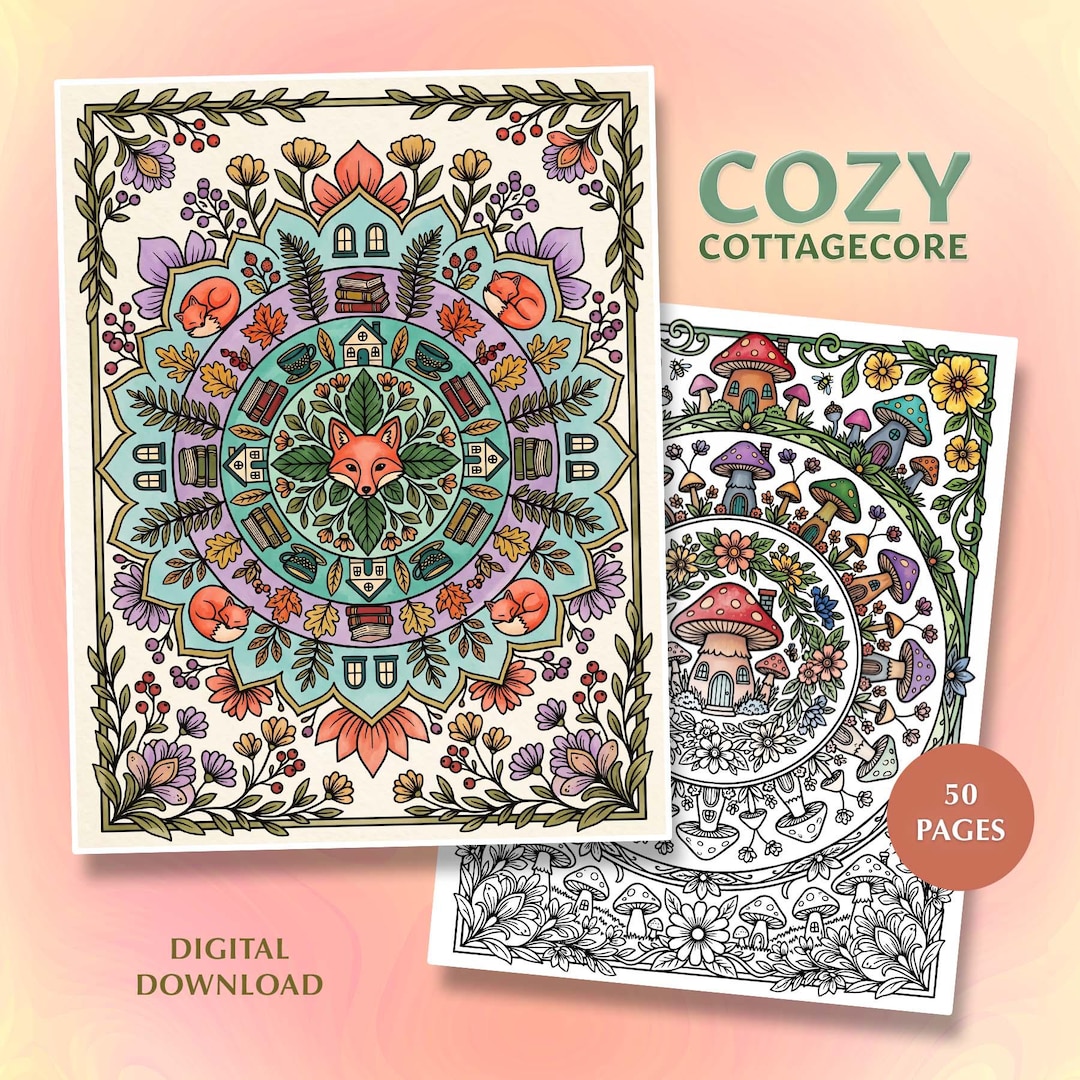 50 Cottagecore Mandala Coloring Pages, Cozy Mushroom Fairy Designs ...