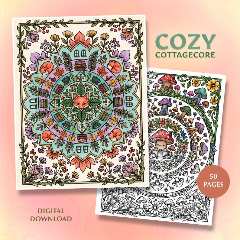 50 Cottagecore Mandala Coloring Pages, Cozy Mushroom Fairy Designs ...