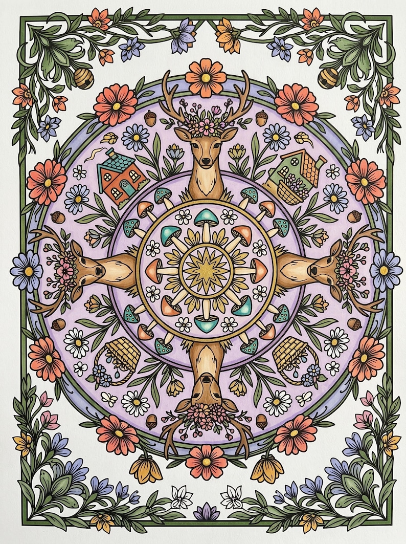 50 Cottagecore Mandala Coloring Pages, Cozy Mushroom Fairy Designs ...