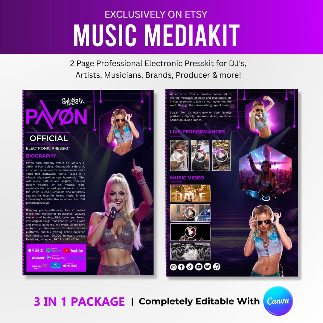 Editable Dj/musician EPK Template: Canva Electronic Press Kit (digital ...