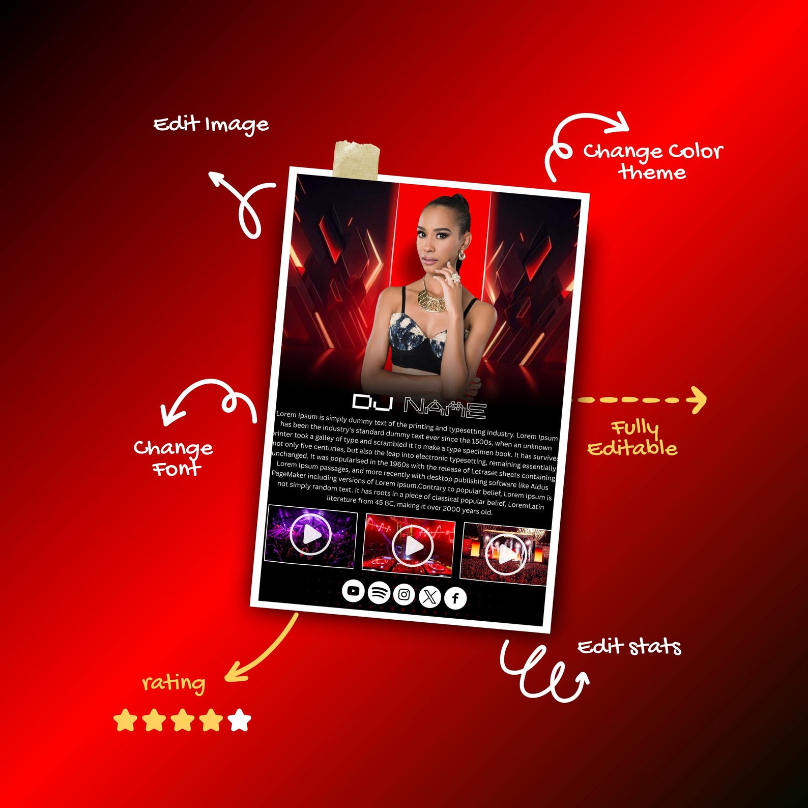 Editable EPK Template Bundle: DJ, Musician, Rap Artist (canva, 3-page ...