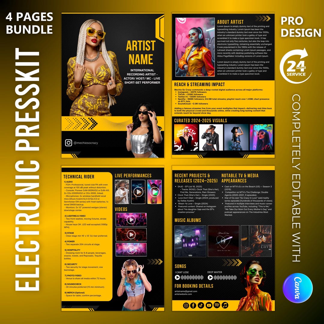 Editable DJ Musician EPK Template: Canva Electronic Press Kit (4 Page ...