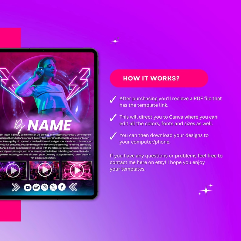 DJ Musician EPK Canva Template: 3-page Electronic Press Kit (digital ...