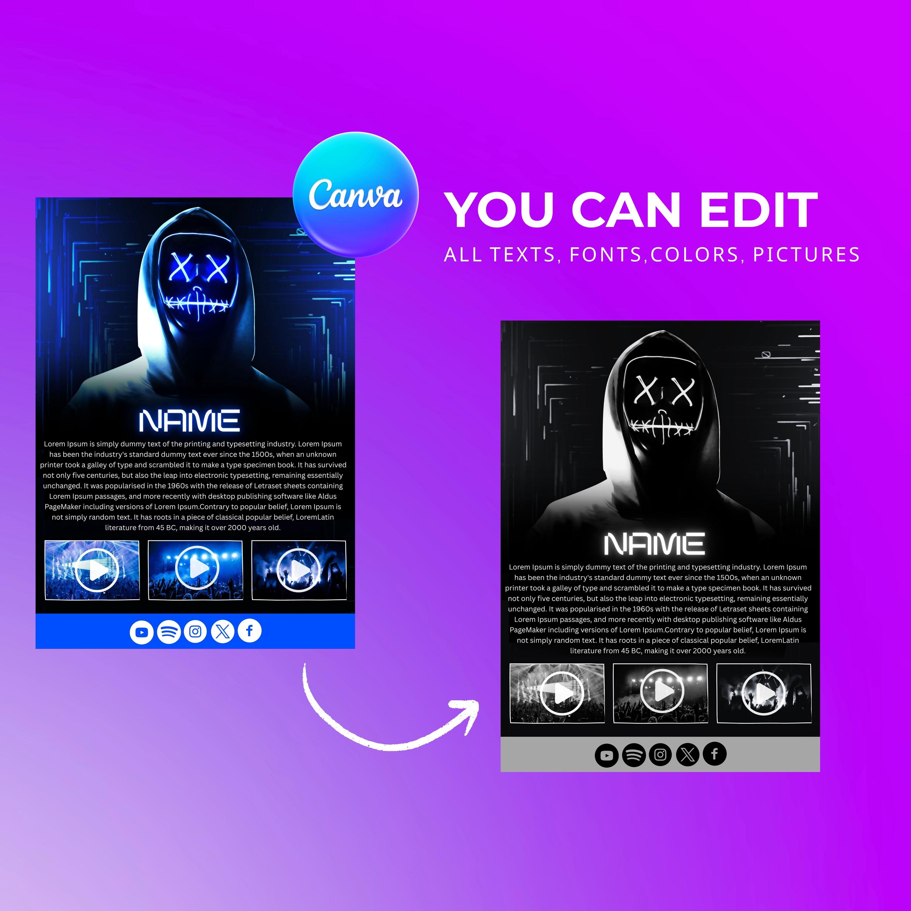 DJ Musician EPK Canva Template: 3-page Electronic Press Kit (digital ...