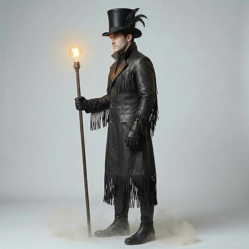 Men's Black Leather Gothic Trench Coat – Victorian Steampunk Fringe ...