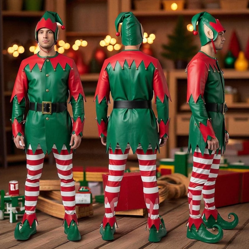 Men’s Green and Red Leather Elf Costume | Custom Handmade Cosplay ...