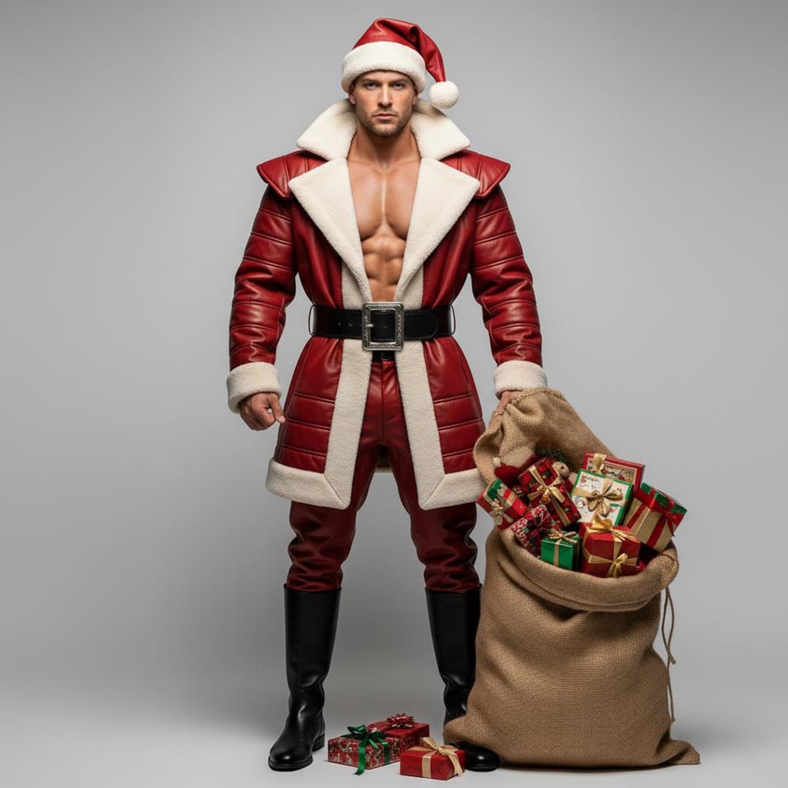 Men's Red Leather Santa Costume | Shearling Trim, Custom Size - Etsy