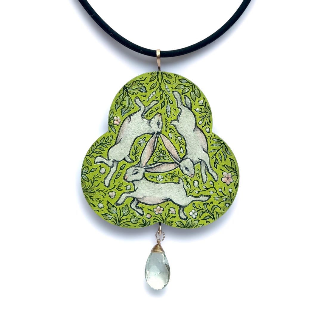 Three Hares/rabbits Spring Green Hand-painted Glow-in-the-dark Pendant ...