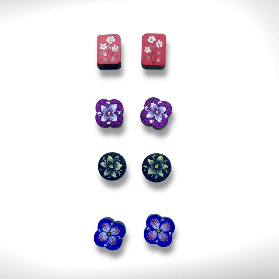 Mini Floral Hand Painted Stud Earring Pairs Multi-colored• - Etsy