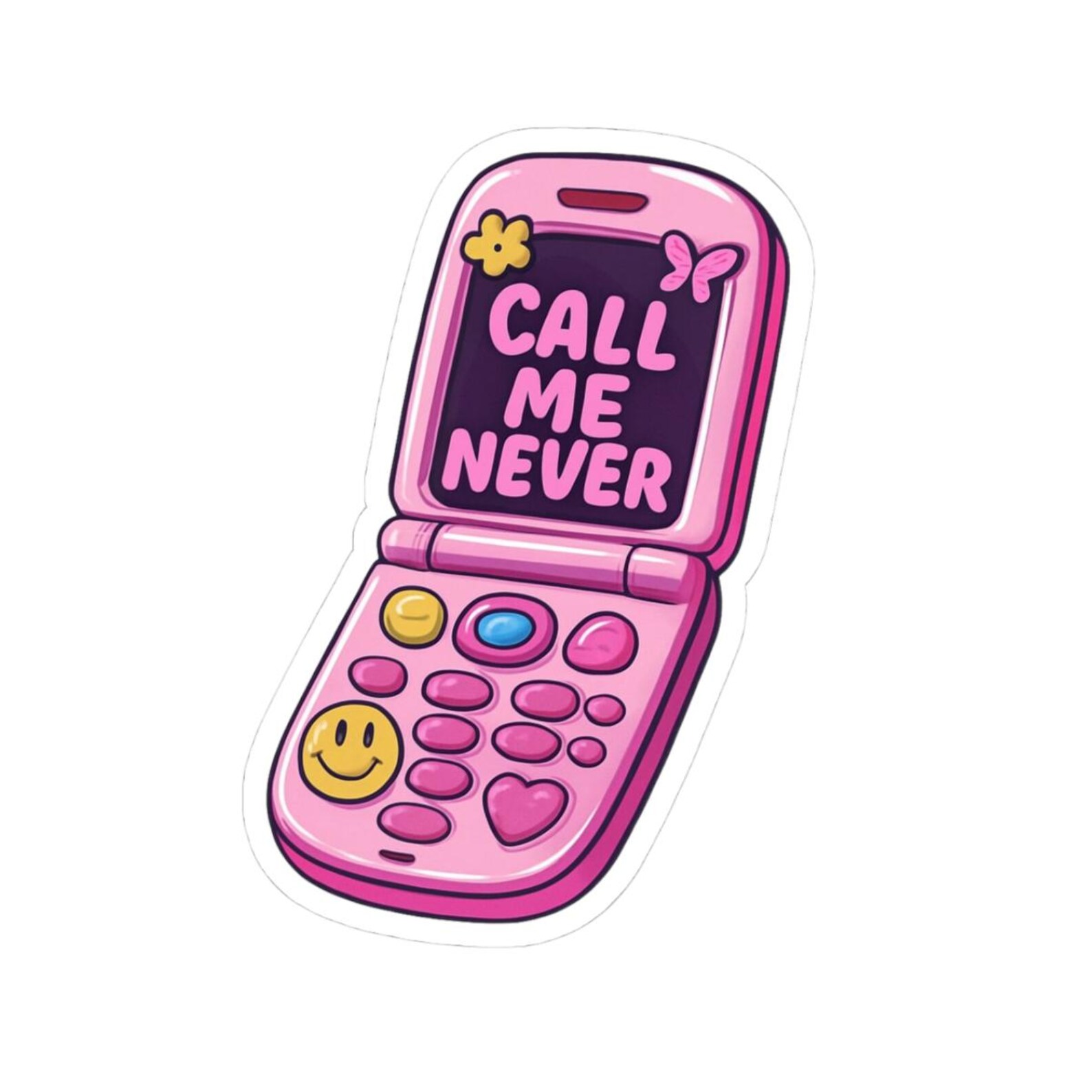 Retro Pink Flip Phone Kiss-cut Stickers | Cute Laptop Decals, Unique ...