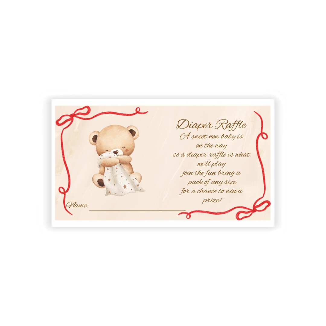 Teddy Bear Diaper Raffle Business Cards | Baby Shower Invitation Insert ...