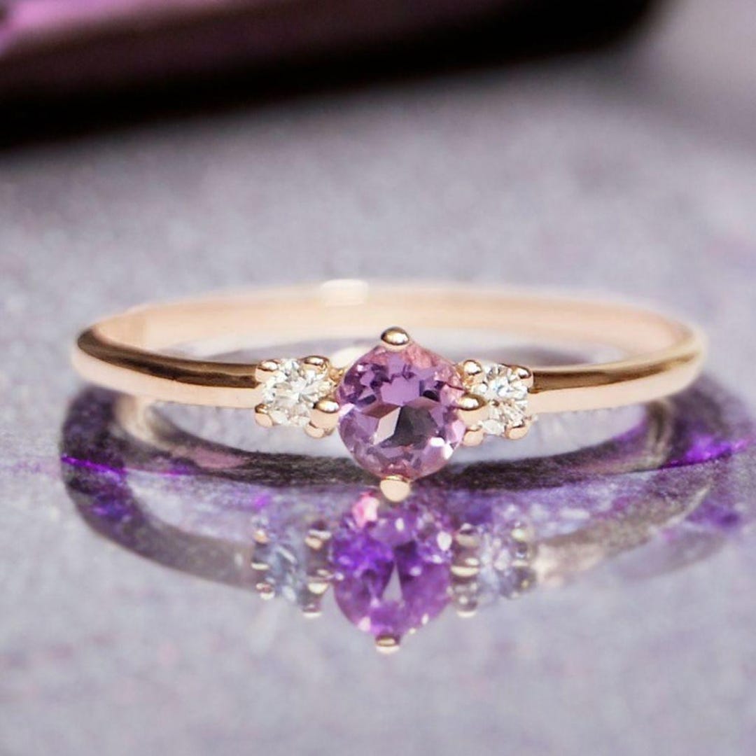 Natural Amethyst Ring Dainty Round Cut Stackable Amethyst Ring ...