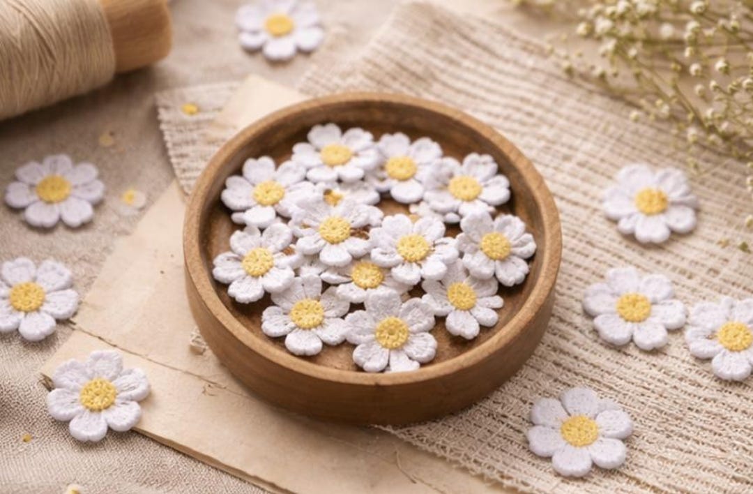 Mini Daisy Sew-on Patches, Embroidered Floral Applique (1.5cm, Set of ...