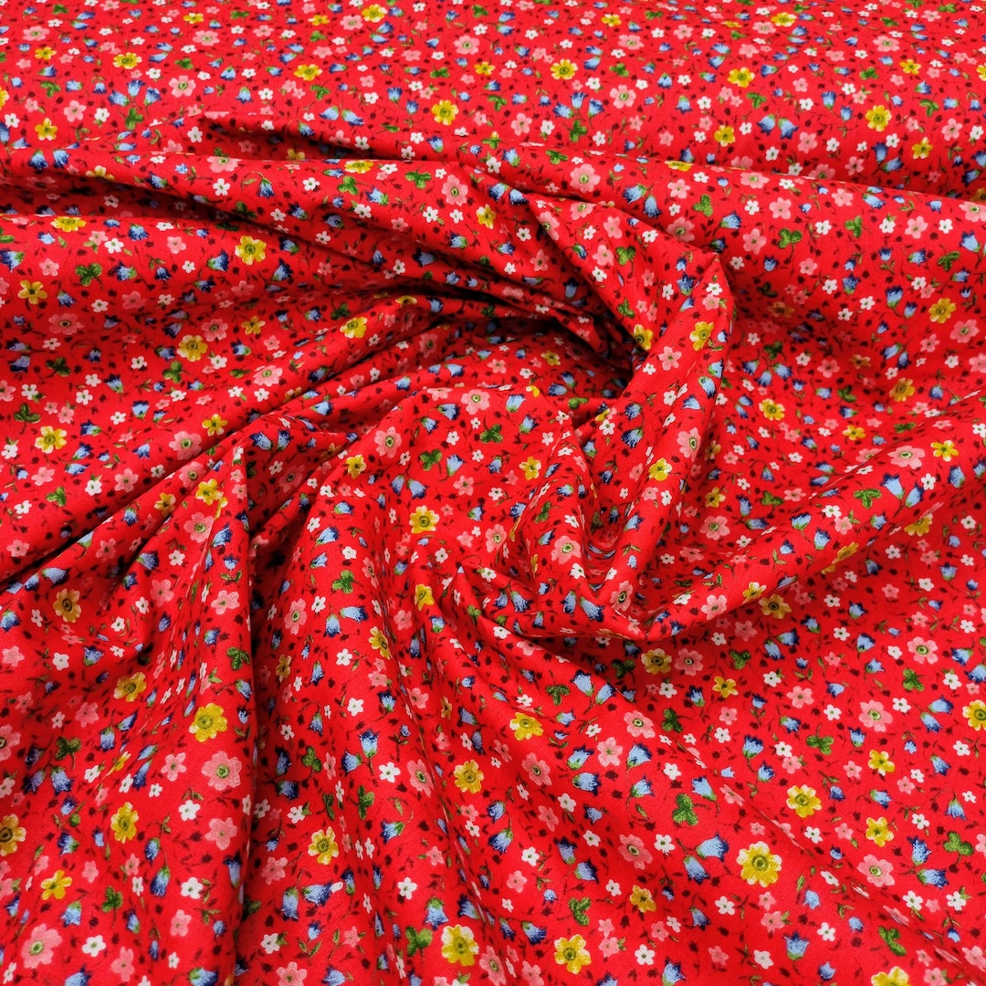 Red Floral 100% Cotton Poplin Fabric for Dresses-blouses-diy Sewing(170 ...