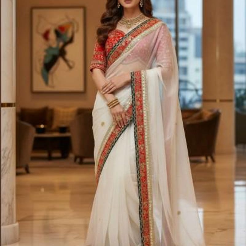 Zari Embroidered Saree - Etsy