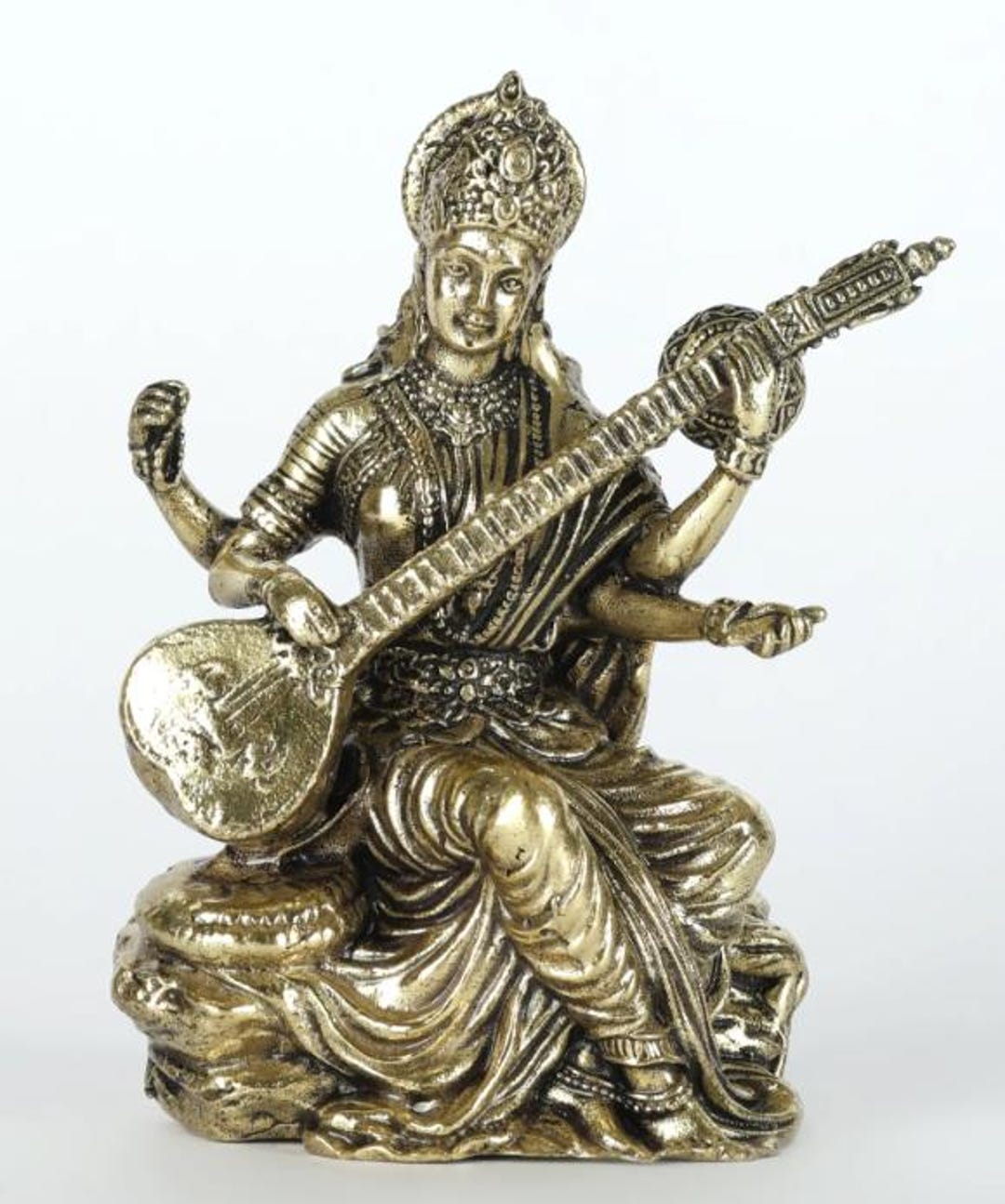 Rare and Antique Small Devi Saraswati Idol Playing Veena Handcrafted ...