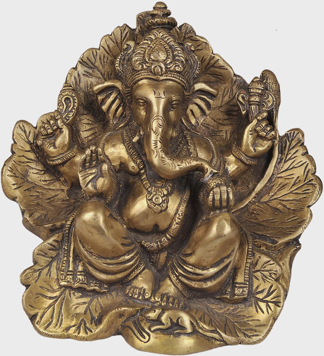 Rare and Antique Brass Lord Ganesha Idol Seated on Flower Couch ...