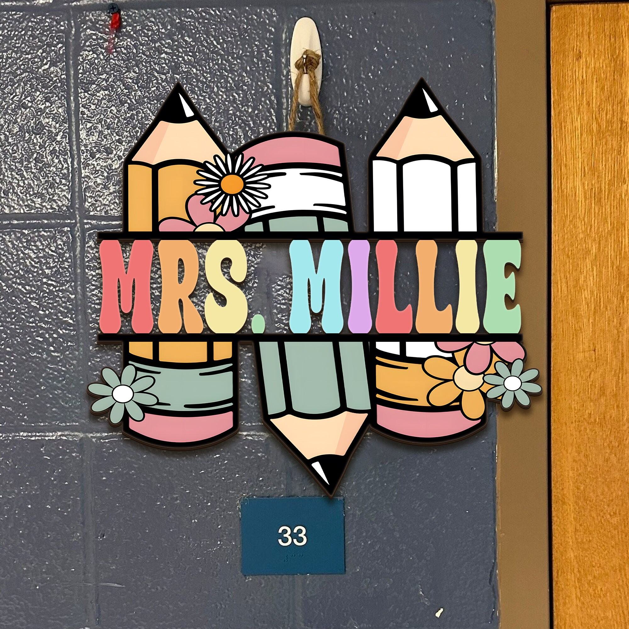 Custom Pencil Teacher Door Hanger, Custom Teacher Pencil Name Sign ...