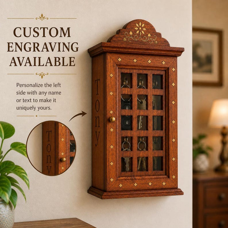 Sheesham Wood Key Holder Cabinet: Handmade Rustic Wall Organizer ...
