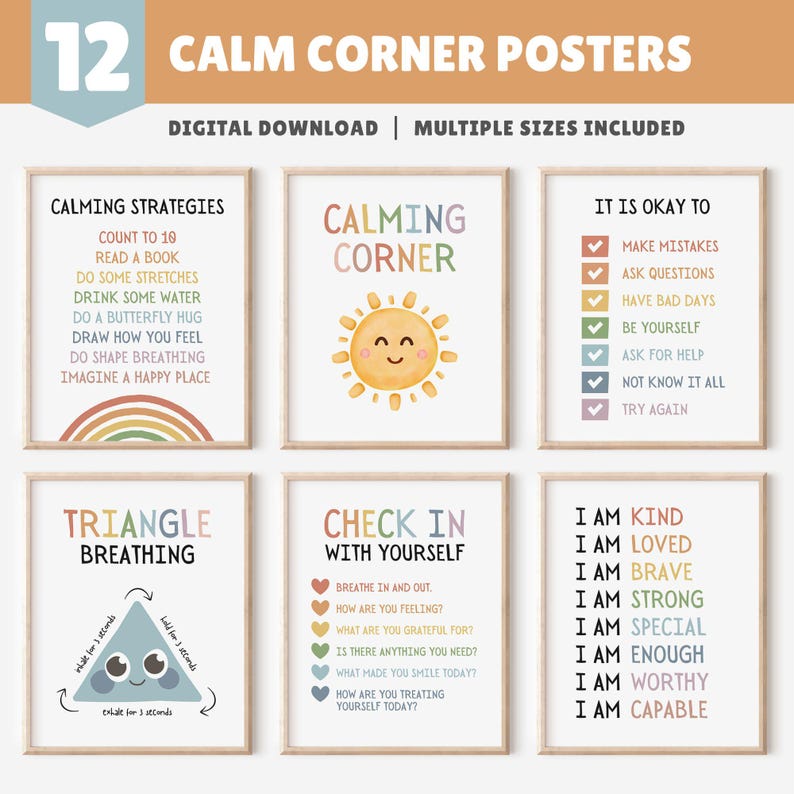 12 Calm Down Corner Posters, SEL, Calming Strategies, Playroom Wall ...