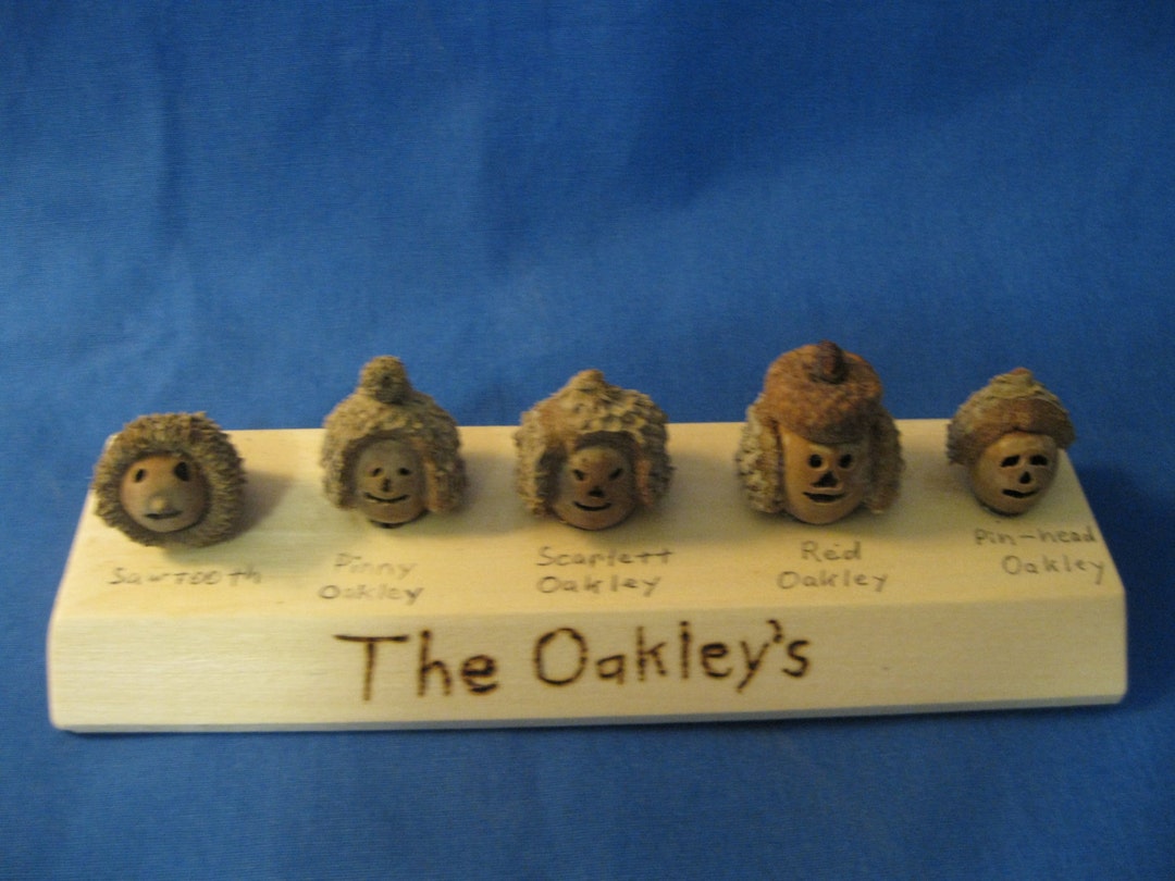 Caricature Carved Acorn Family With Dog - Etsy