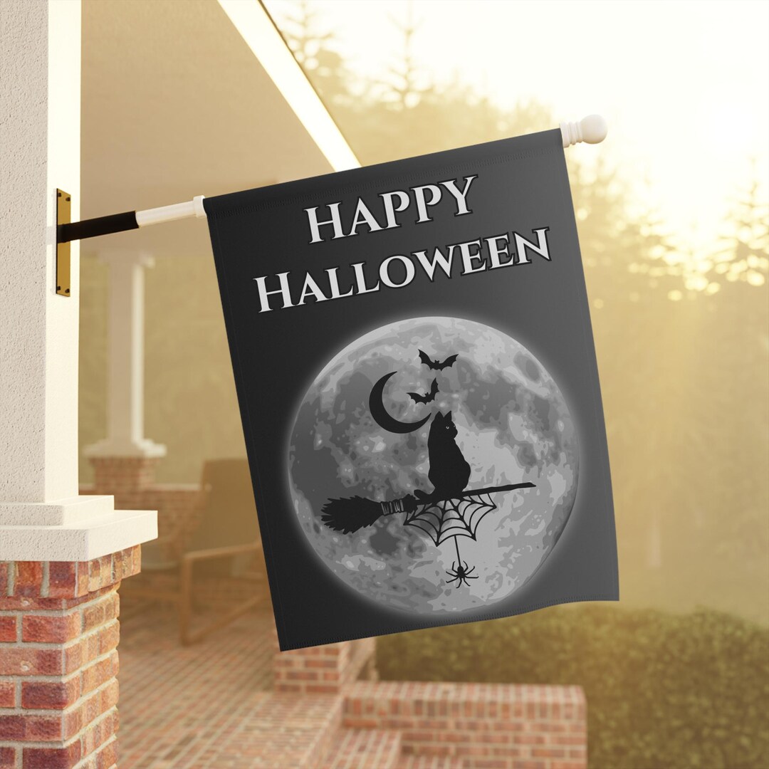 Halloween Cat and Moon Garden Flag | Spooky Decor | Witchy Home Accent ...