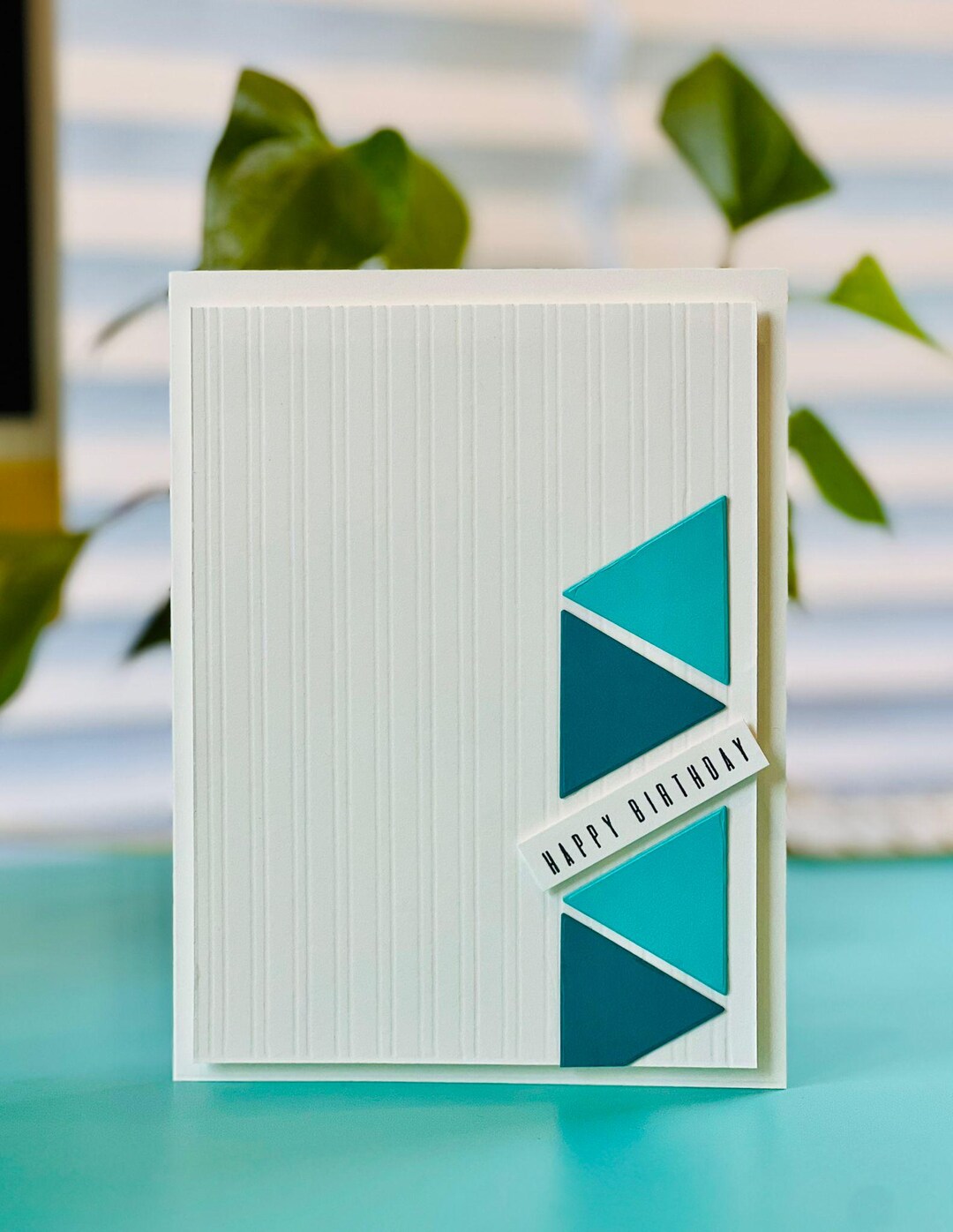 Modern Geometric Birthday Card – Handmade Teal & Navy Minimalist Design ...
