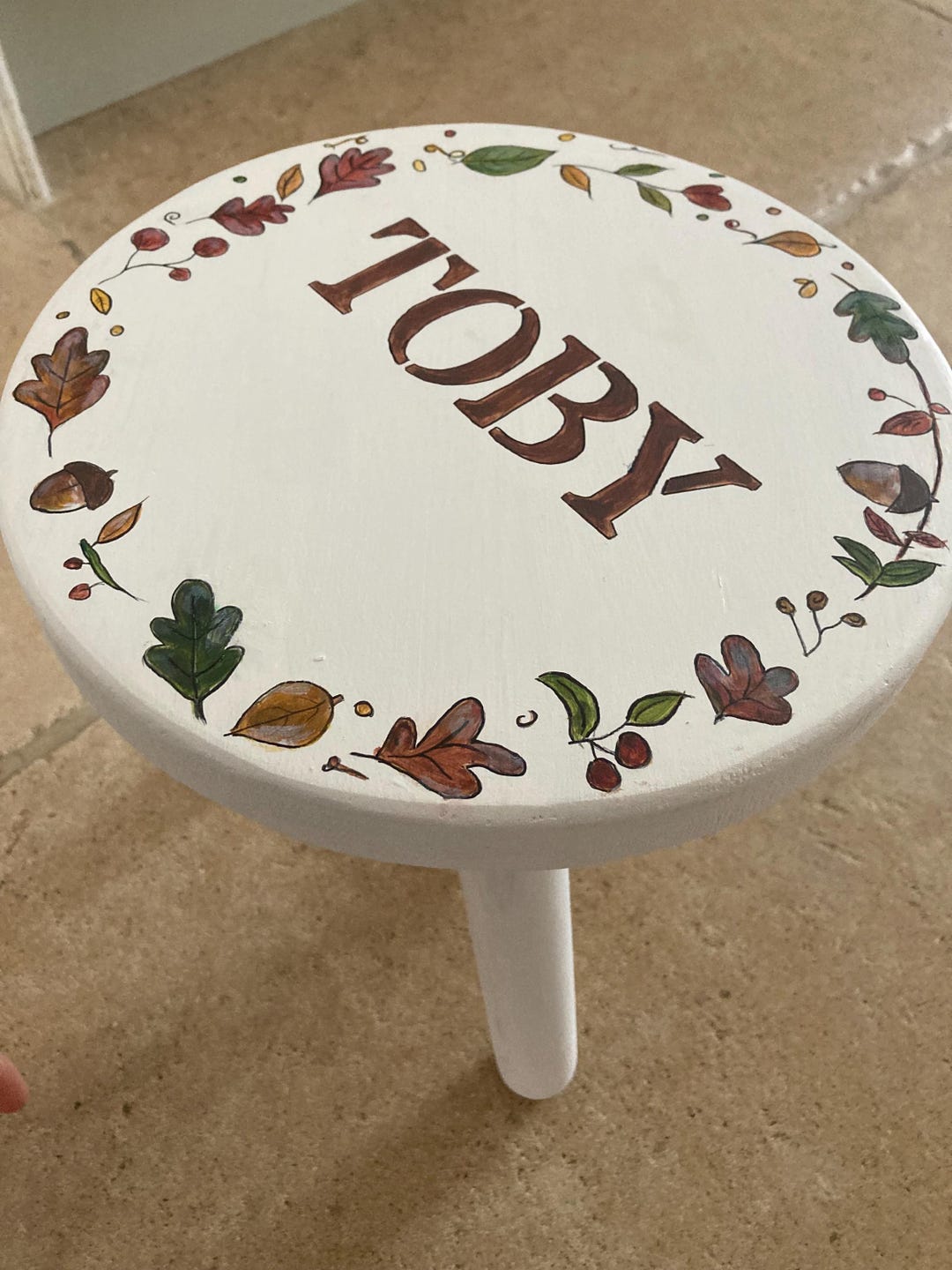 Childrens Hand Painted Stool With Name - Autumn Leaves Design - Etsy