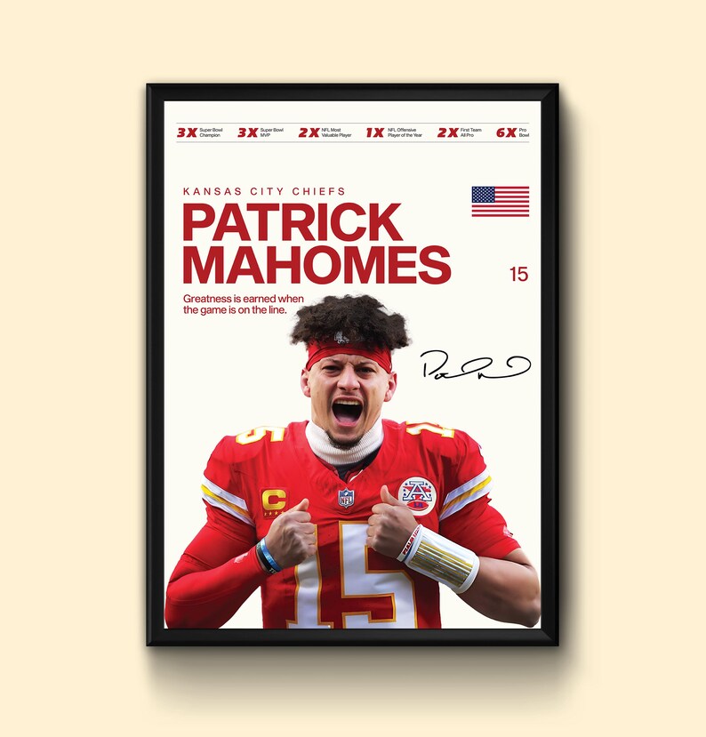 Patrick Mahomes Kansas City Chiefs Poster, NFL Football Art (digital ...