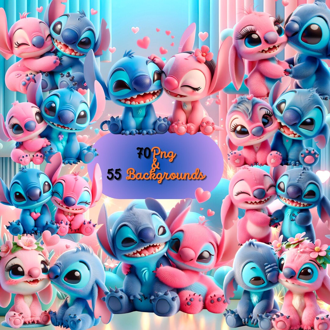 Stitch PNG Bundle | 70 Cute Stitch Clipart + 55 Backgrounds, Cartoon ...