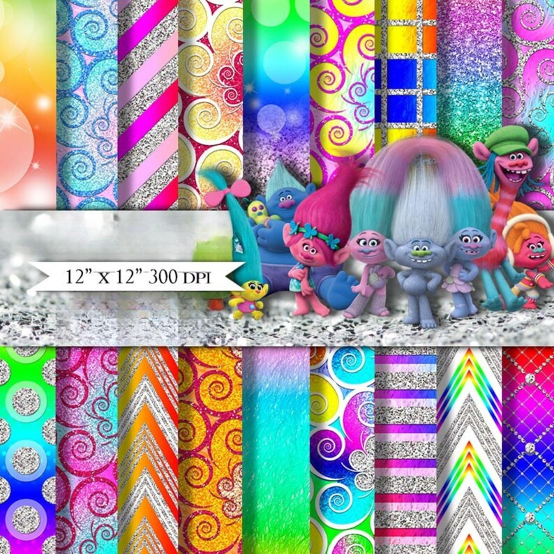 Rainbow Glitter Digital Paper, Colorful Cartoon Backgrounds, 12x12 ...
