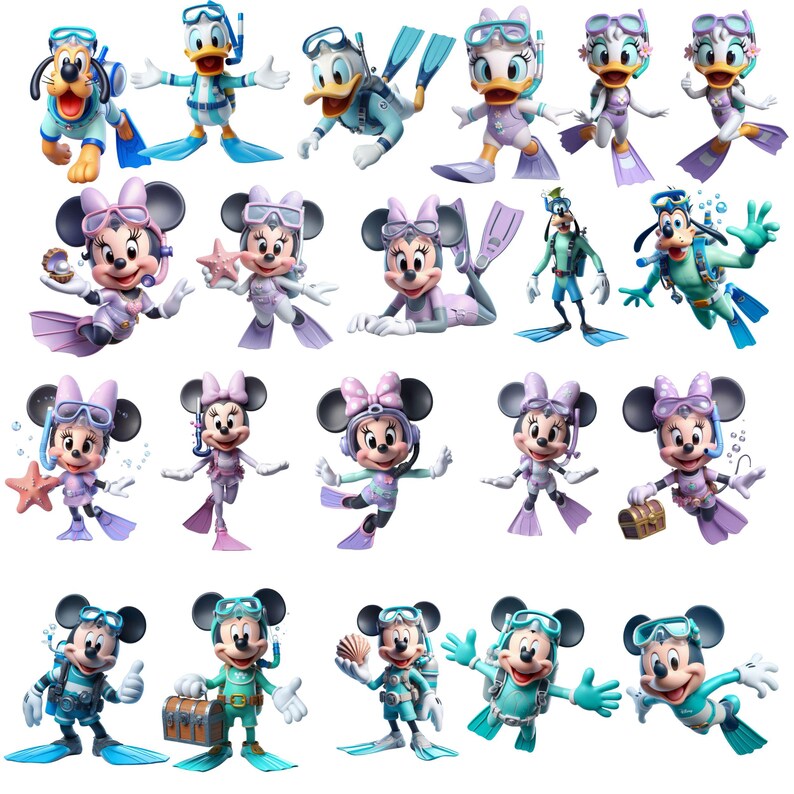Mickey Mouse Underwater Clipart, Minnie Donald Scuba PNG, Ocean Digital ...