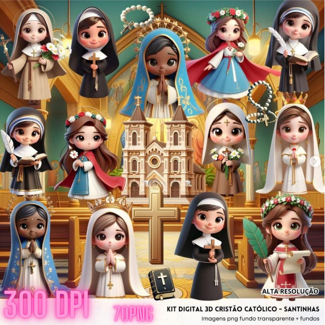 Cute Catholic Little Saints Clipart Bundle | 70 Pngs 300 DPI | Chibi ...